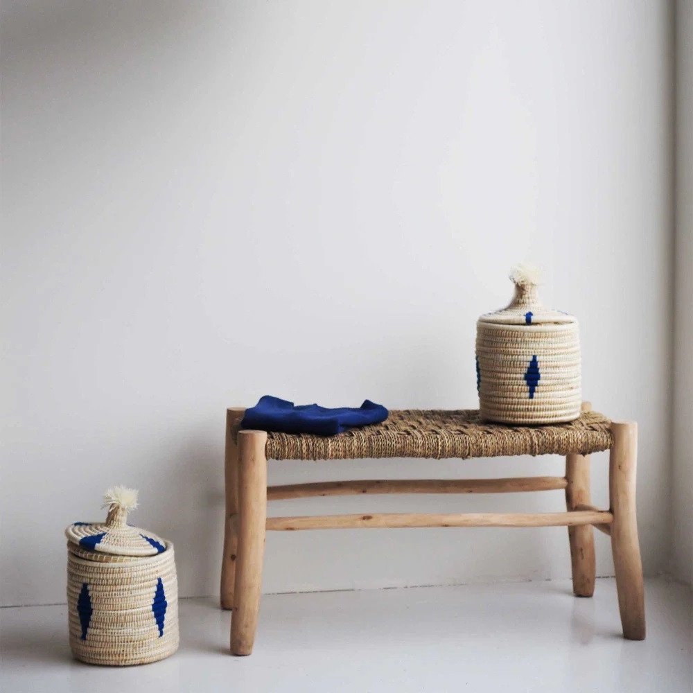 Grand Banc Marro en doum et en bois d'eucalyptus - Naturel